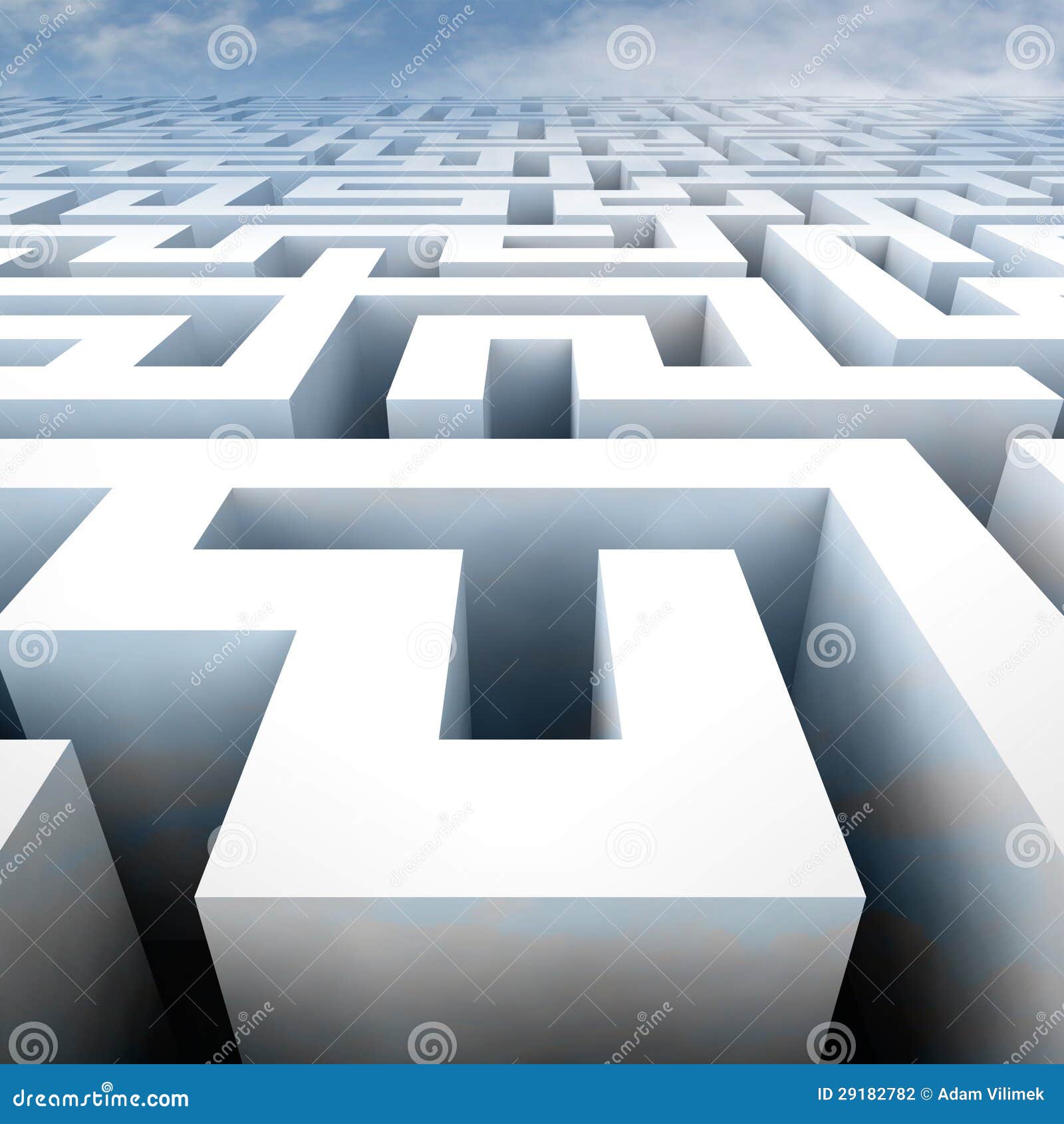 Labyrinth Structure in Perspective Blue Sky View Stock Illustration ...