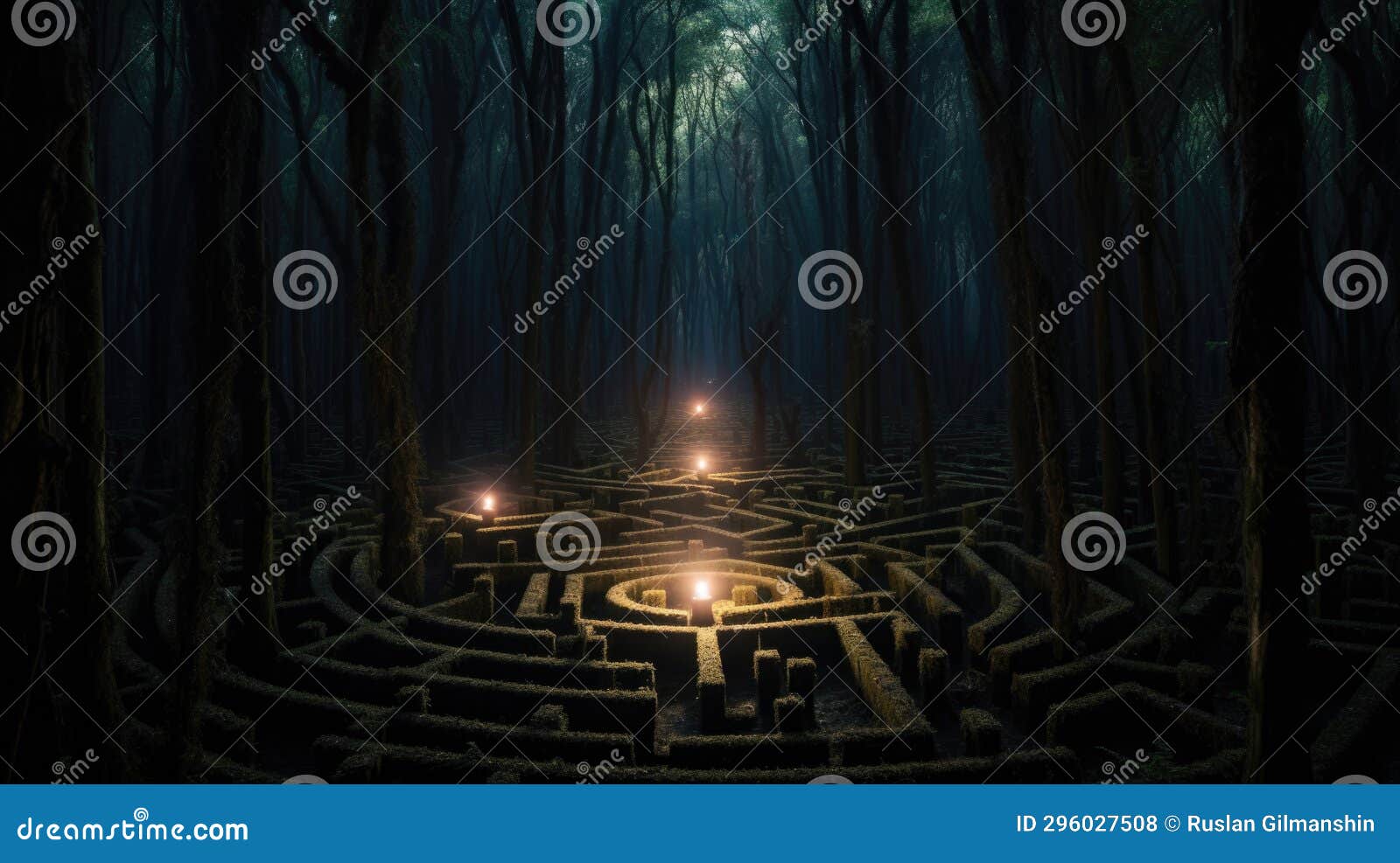 A labyrinth in the woods stock photo. Image of tree - 296027508