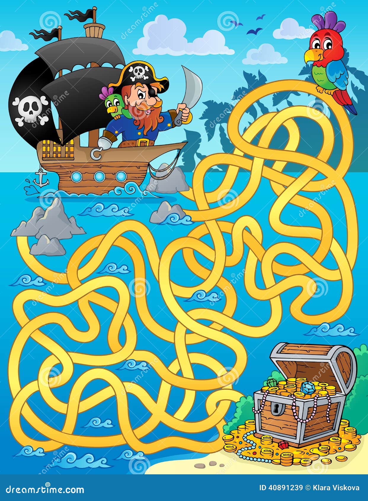 Labyrinthe 1 Avec Le Pirate Et Le Trésor Illustration de Vecteur ...