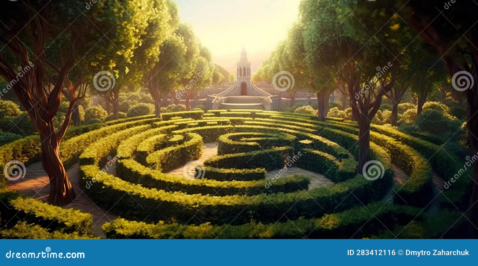Labyrinthine Garden with Winding Paths and Tall Hedges. Stock ...