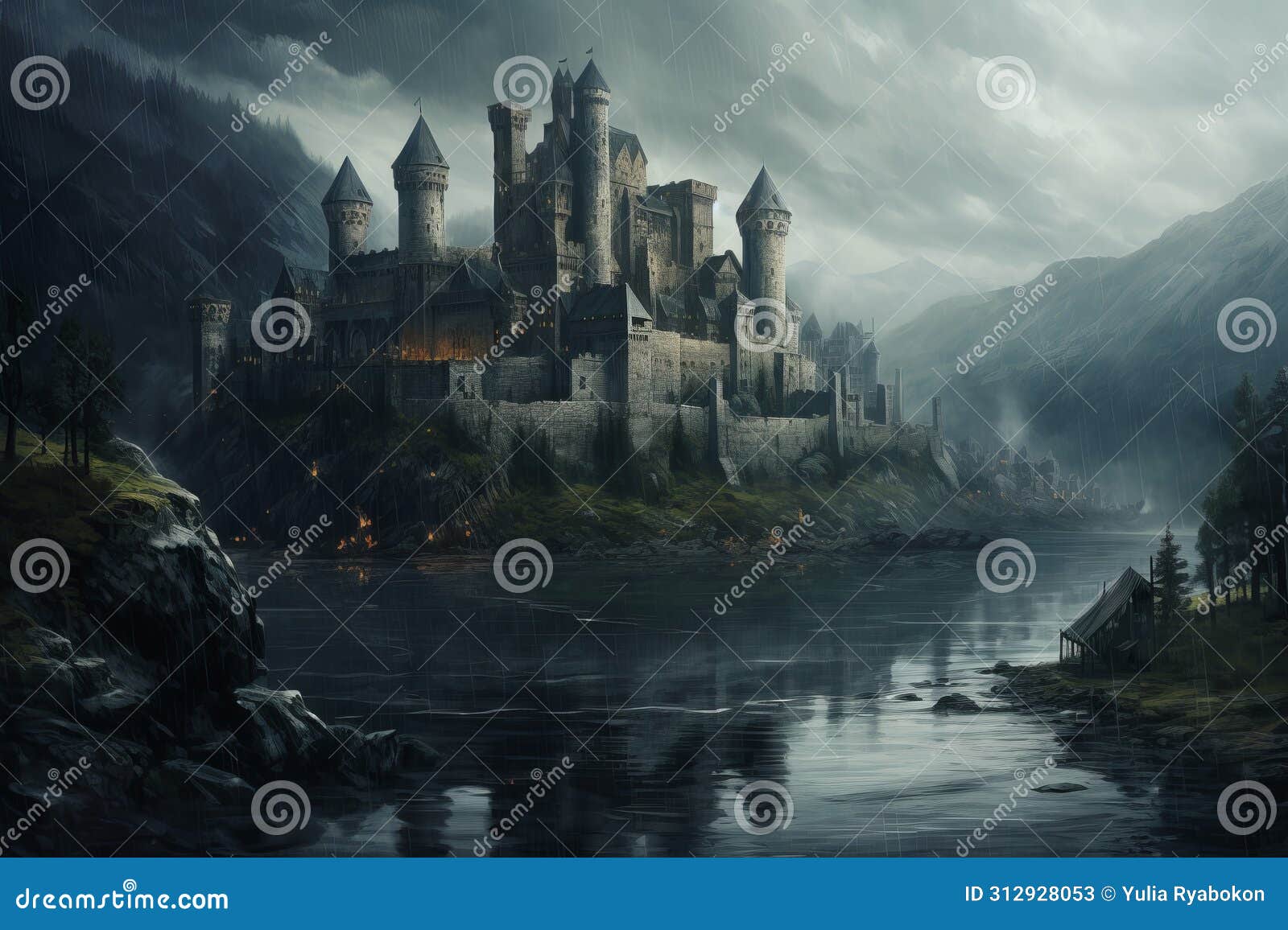 Labyrinthine Medieval Castle Building. Generate AI Stock Illustration ...