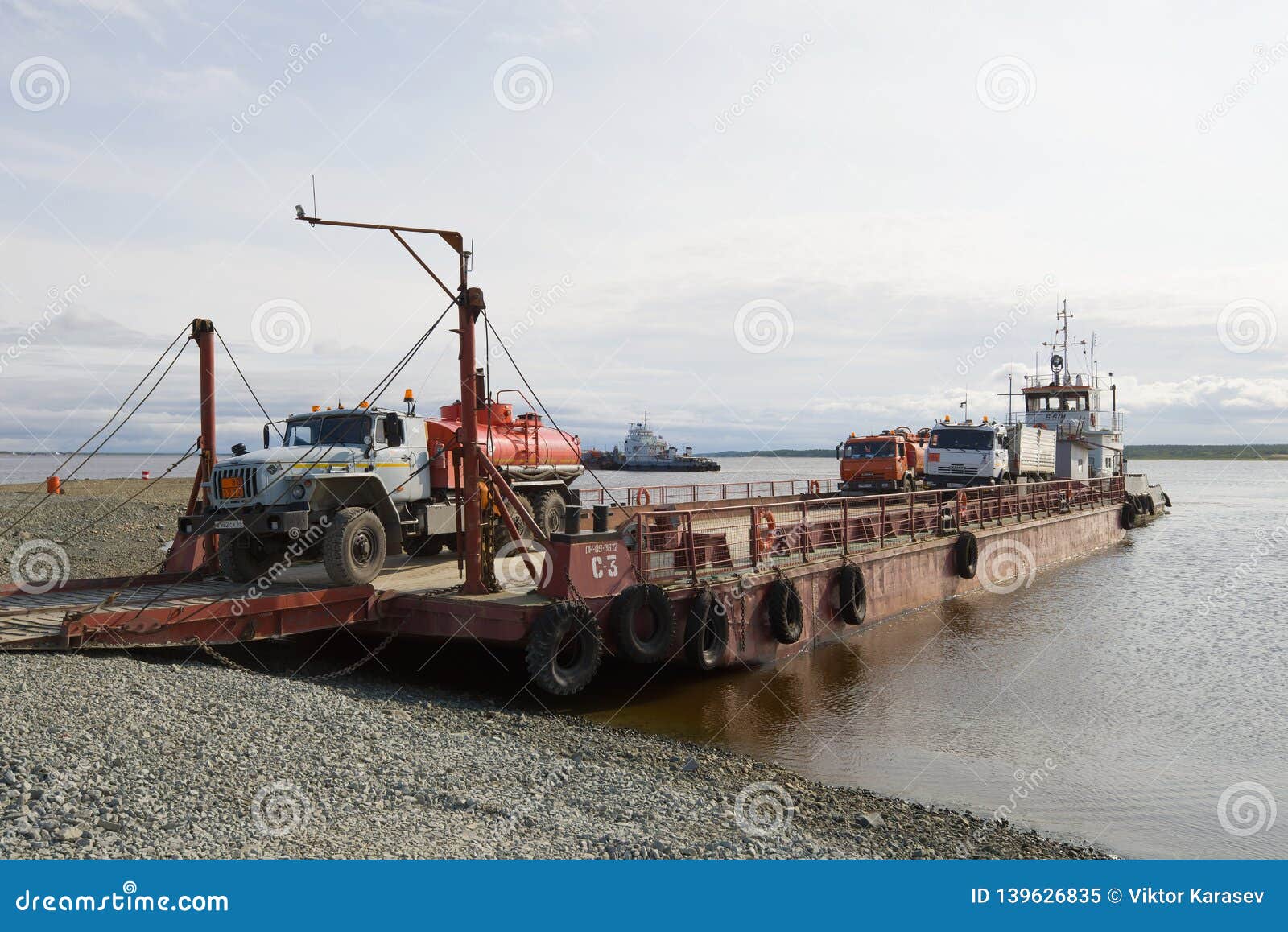 Unloading a Car Ferry on the Ob River Editorial Image - Image of area ...