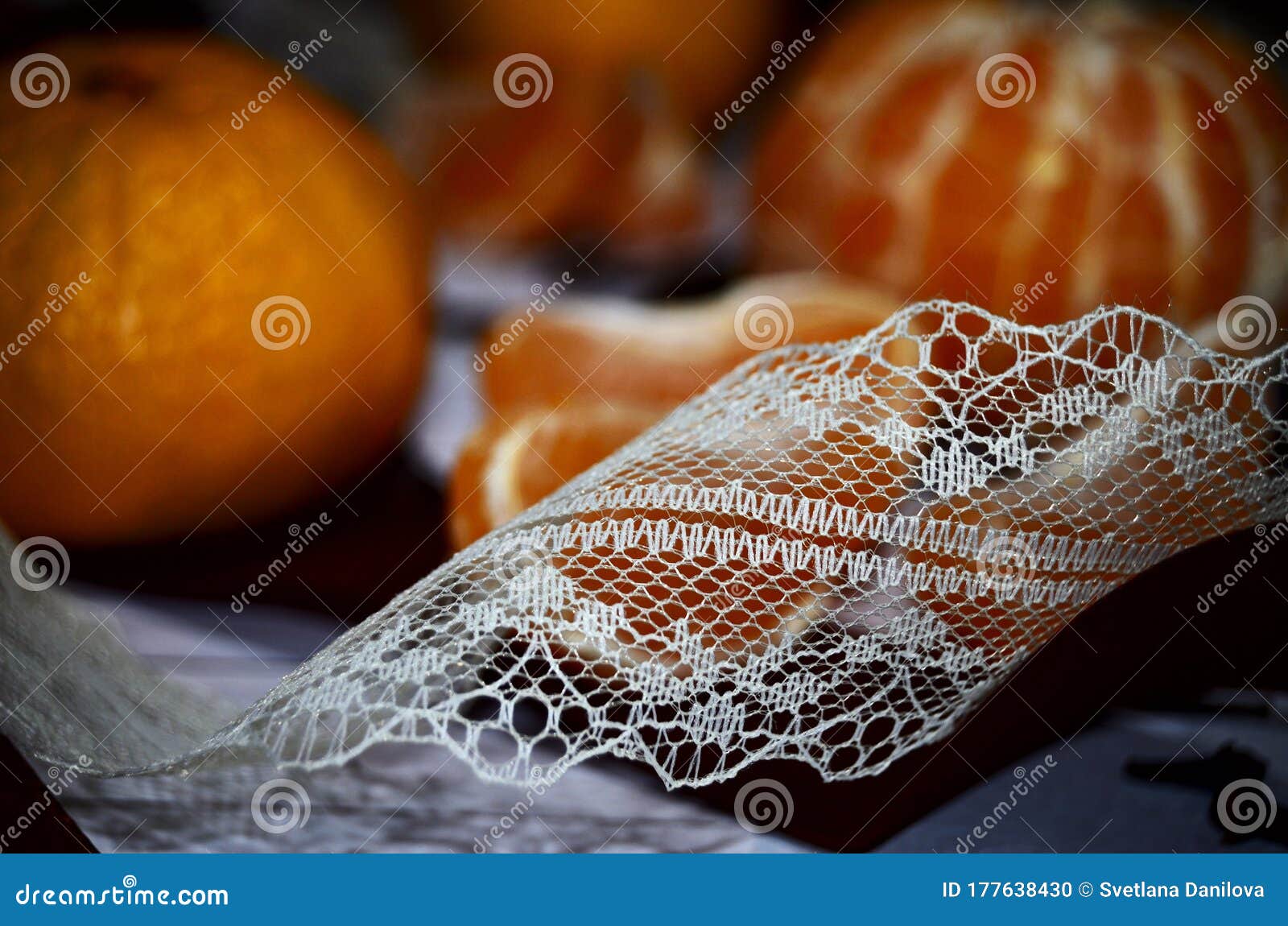Lace Close-up Against a Backdrop of Tangerines Stock Photo - Image of ...