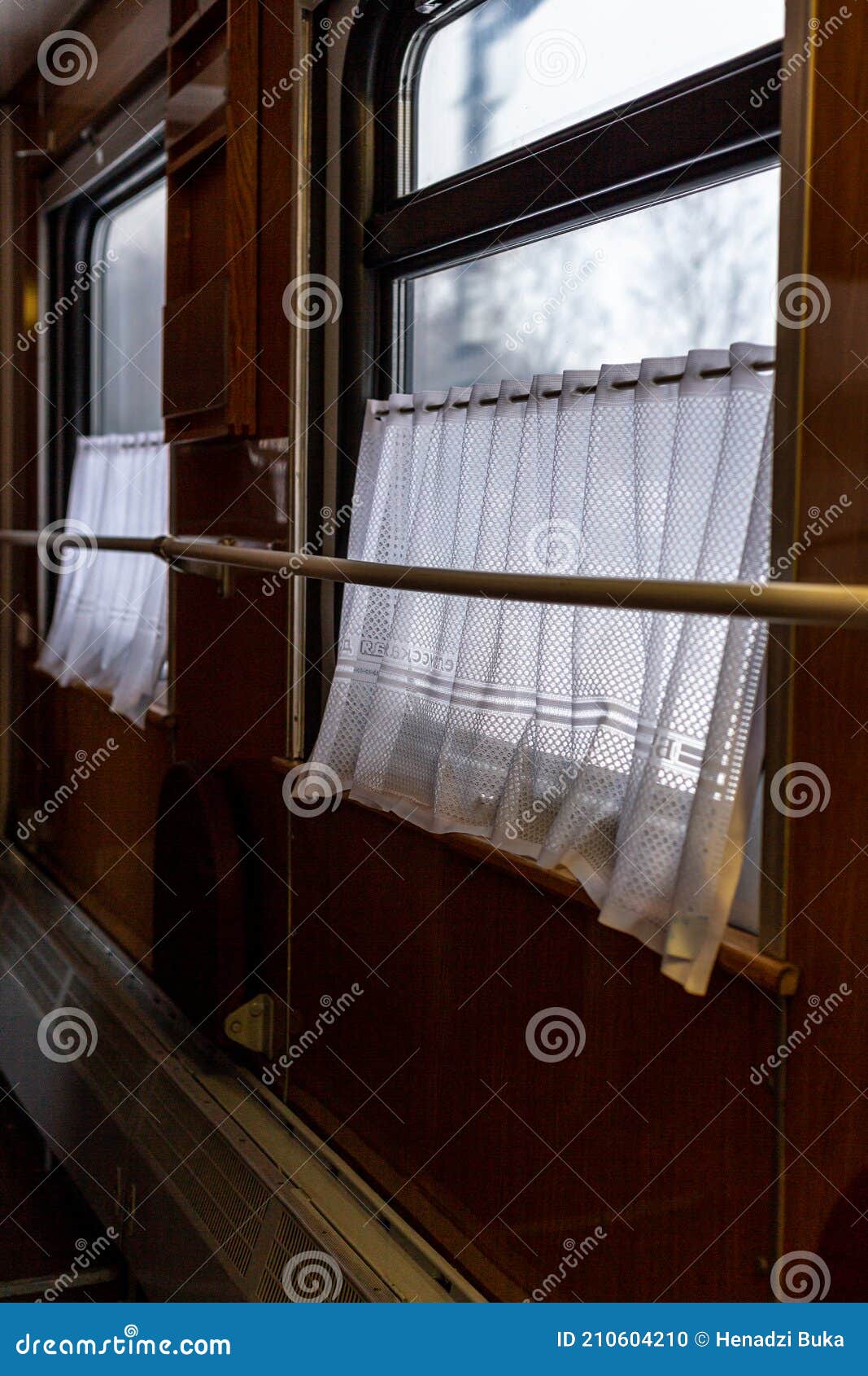 Lace Curtains on the Window in the Train Carriage Stock Photo - Image ...