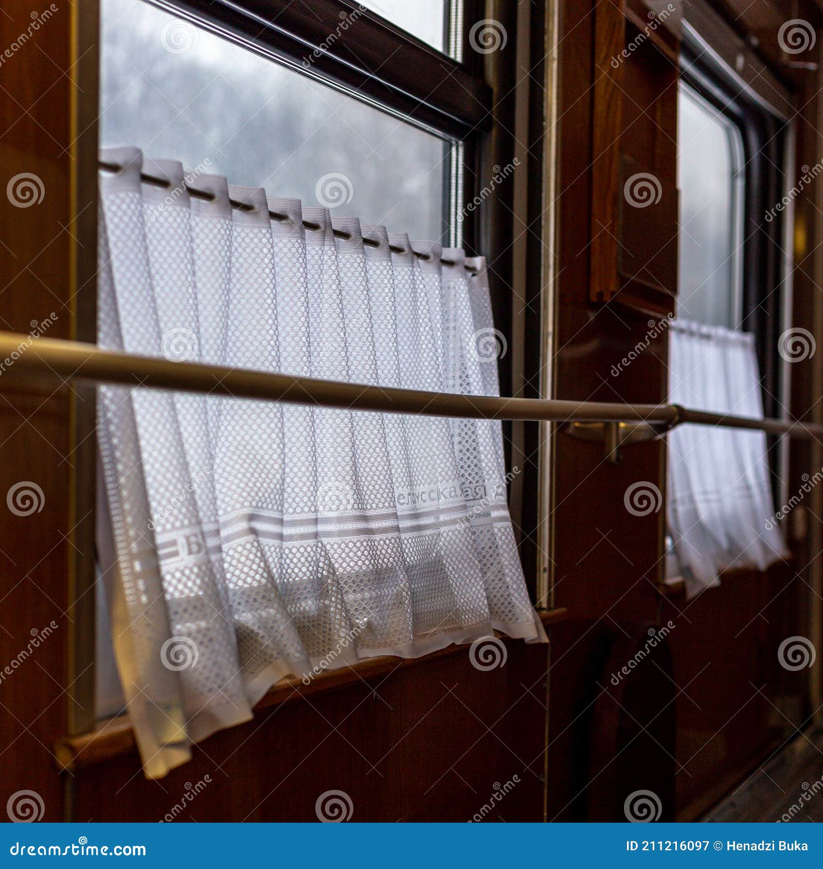 Lace Curtains on the Window in the Train Carriage Stock Image - Image ...