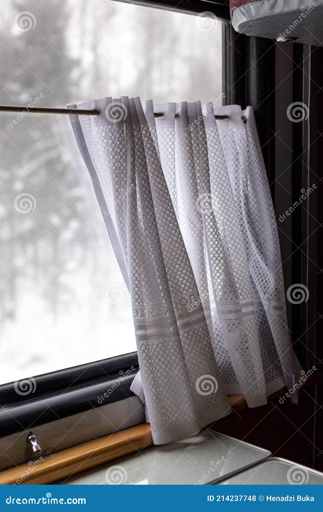 Lace Curtains on the Window in the Train Carriage Stock Photo - Image ...