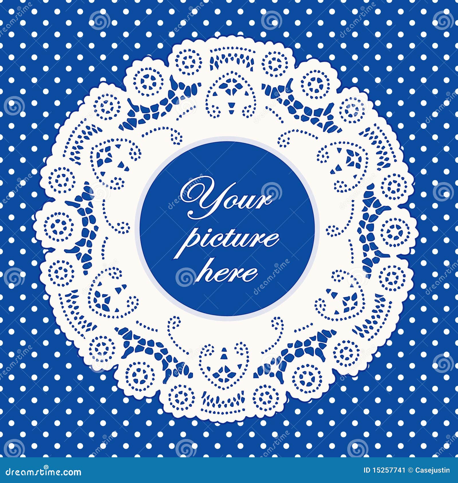 Lace Doily Frame, Blue Polka Dot Background Stock Vector - Illustration ...