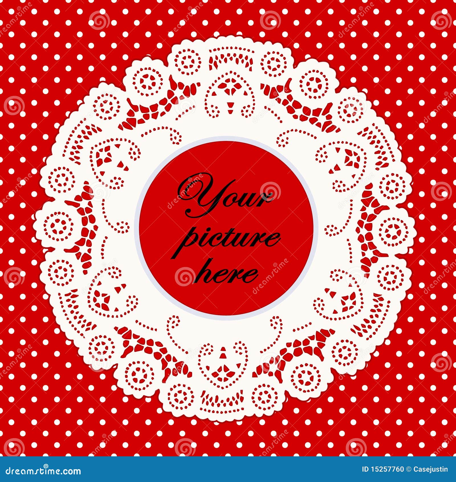 Lace Doily Frame, Red Polka Dot Background Stock Vector - Illustration ...