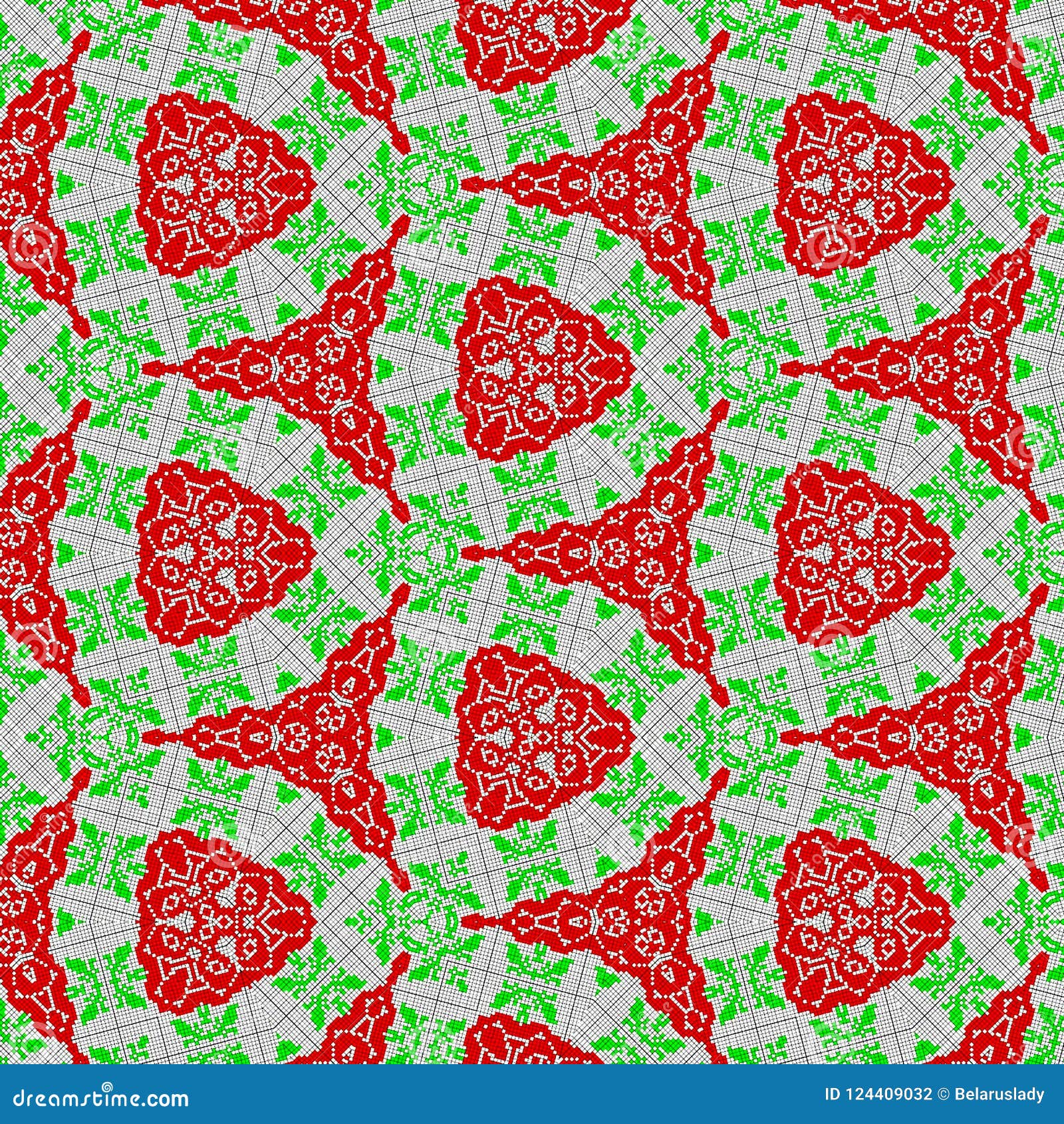 Lace Embroidery Continuous Pattern in Red and Green Stock Illustration ...