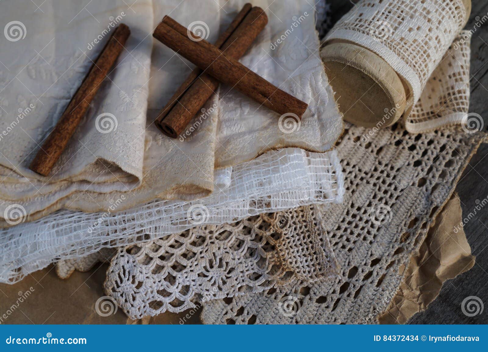 Lace of Handwork and Stick of Cinnamon Stock Photo - Image of coffee ...
