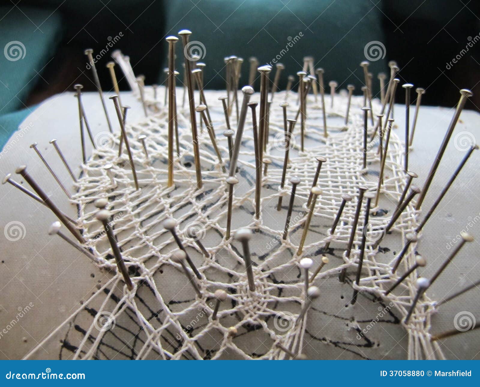 Lace making pins stock photo. Image of pillow, lace, bone - 37058880