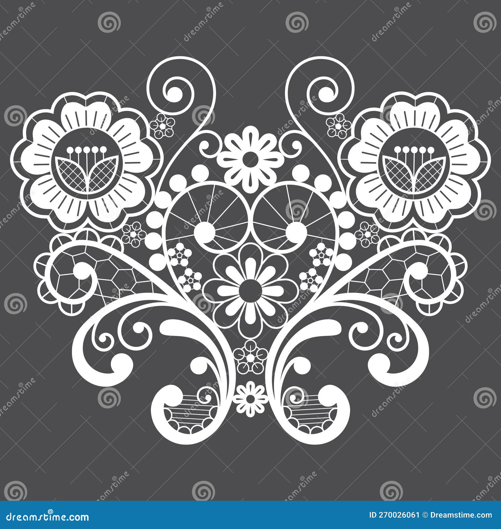 Wedding Floral Lace Vector Single Patttern With Swirls, Retro Design In ...