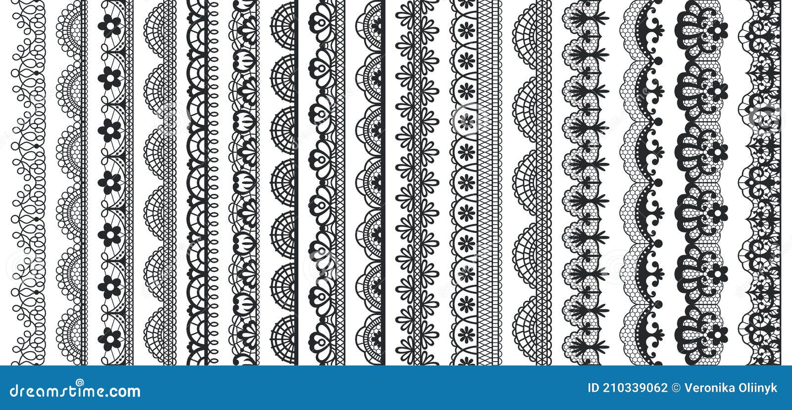 Lace Pattern Elements. Vintage Seamless Figured Lace Borders, Beautiful ...