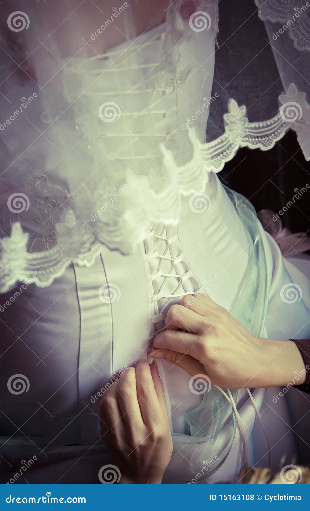 Lacing Up the Wedding Dress Stock Photo - Image of gown, honeymoon ...