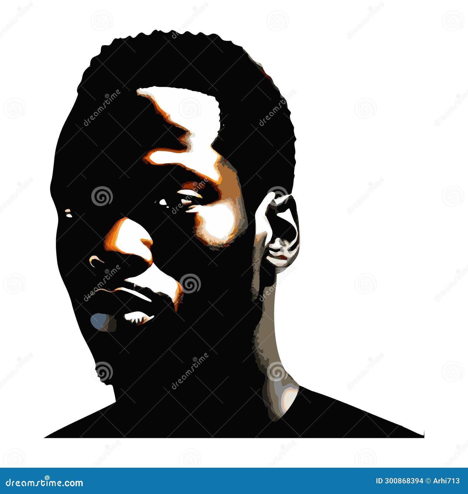 Lack African American Afro Male Face Portrait Vector Silhouette With