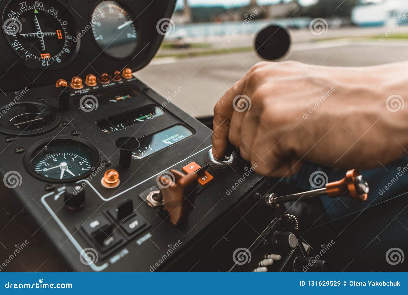 Close Up of the Male Hand Touching the Helicopter Dashboard Stock Image ...