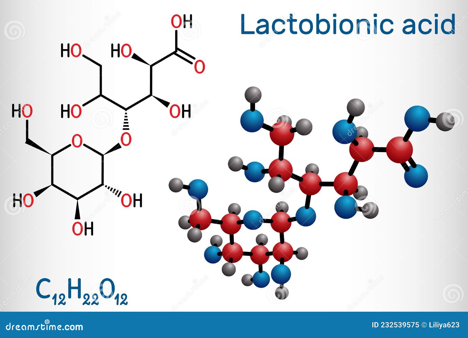 Lactobionic Acid, Lactobionate Molecule. Skeletal Formula. Chemical ...