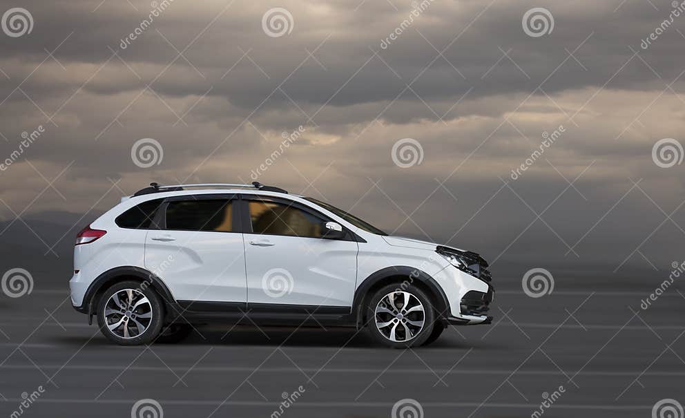 Lada white car. stock photo. Image of summer, trail - 190628962