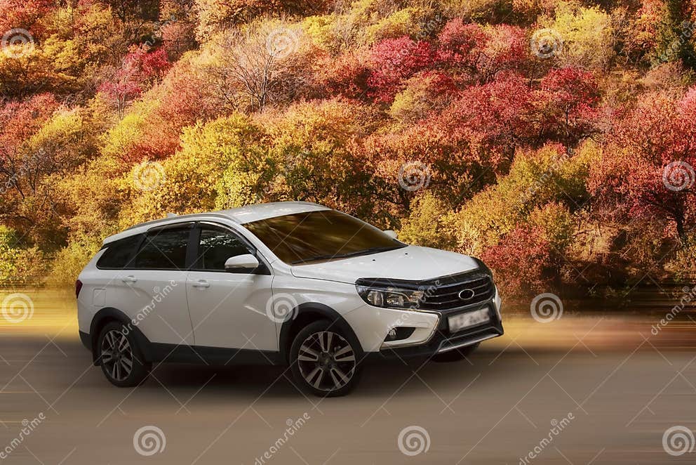 Lada white car. stock image. Image of fallen, walk, blurred - 161921633