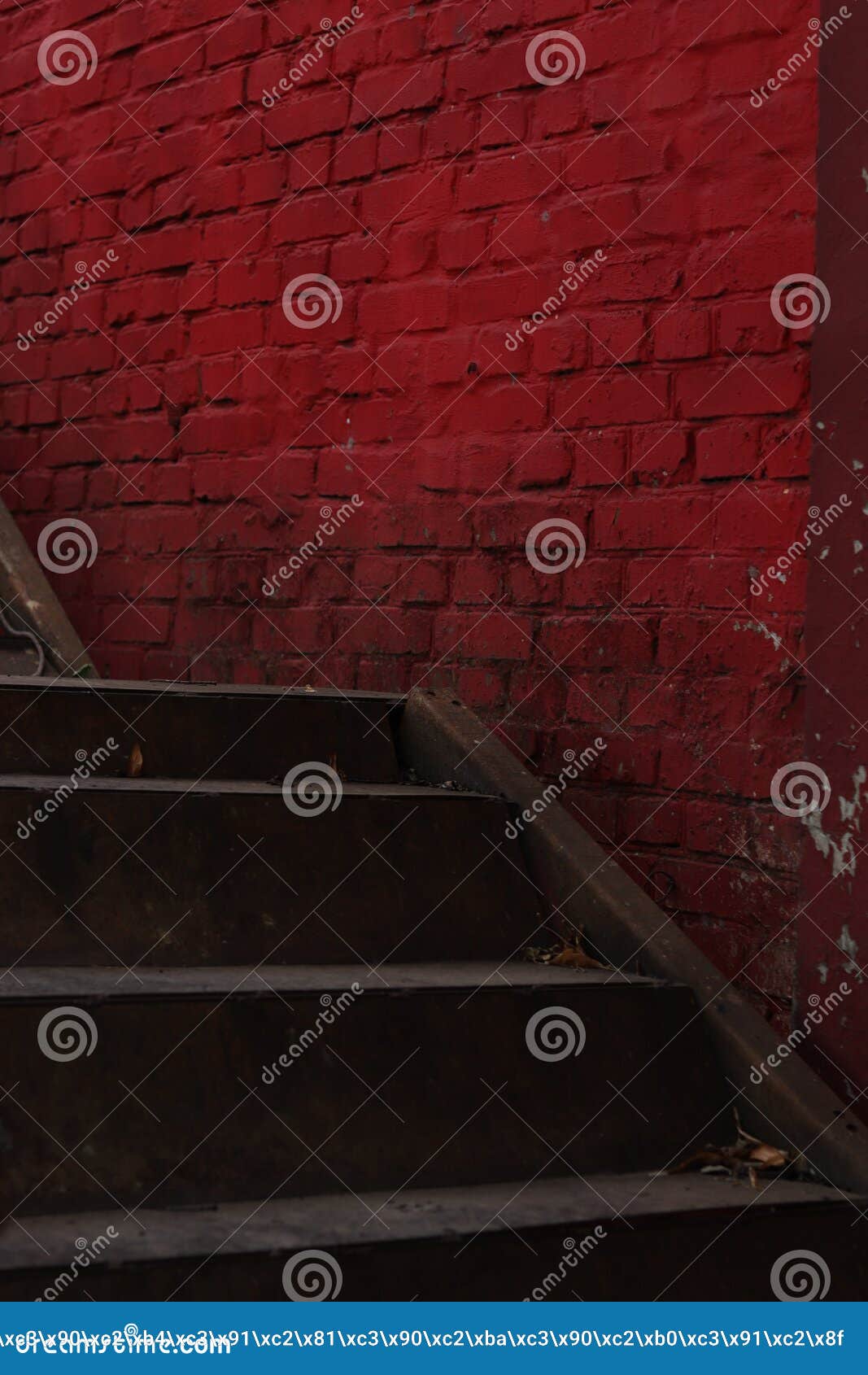 Ladder on the Background of a Red Wall Stock Image - Image of facade ...