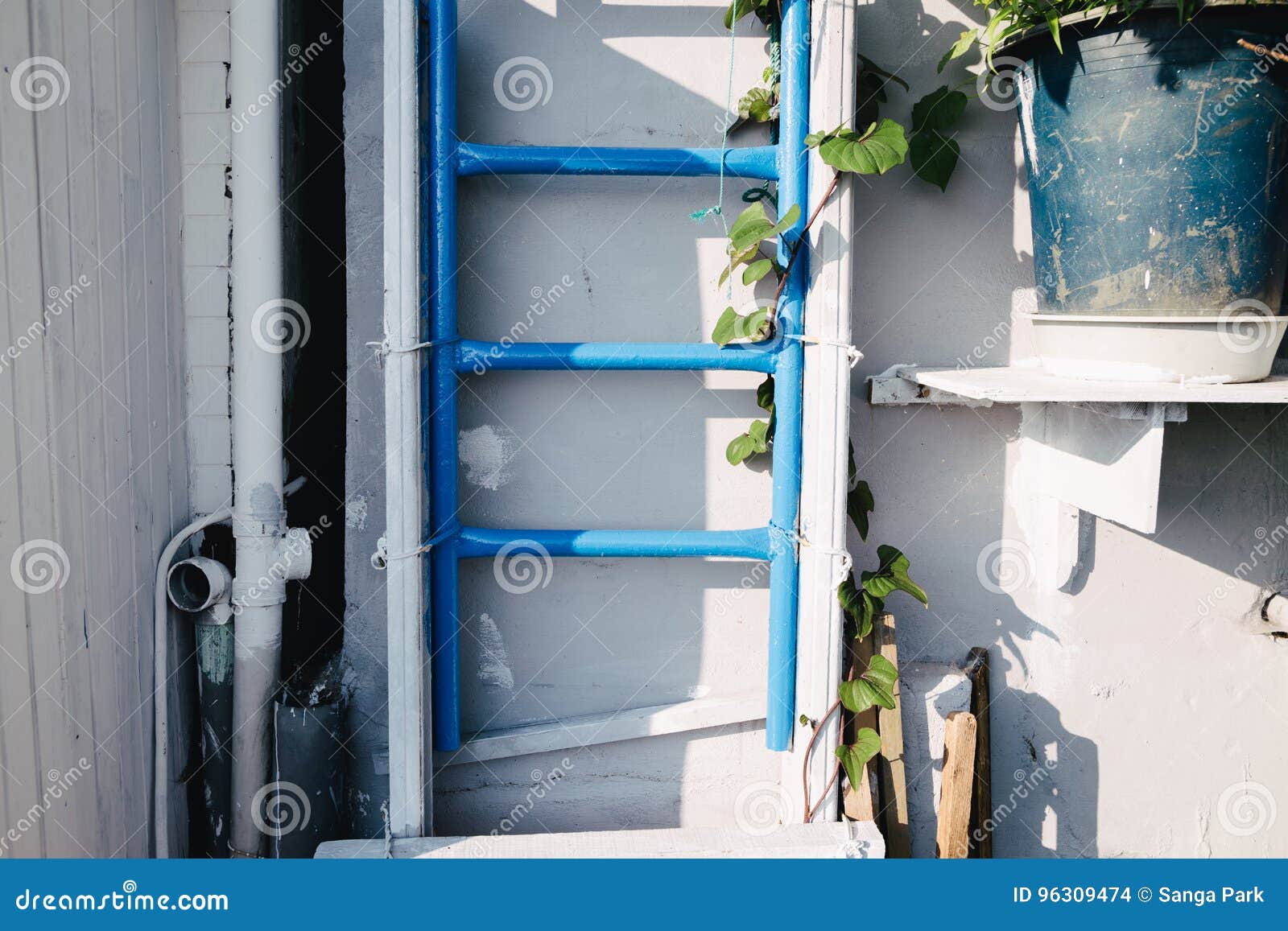 Vintage Ladder in Huinnyeoul Culture Village, Busan, Korea Stock Photo ...