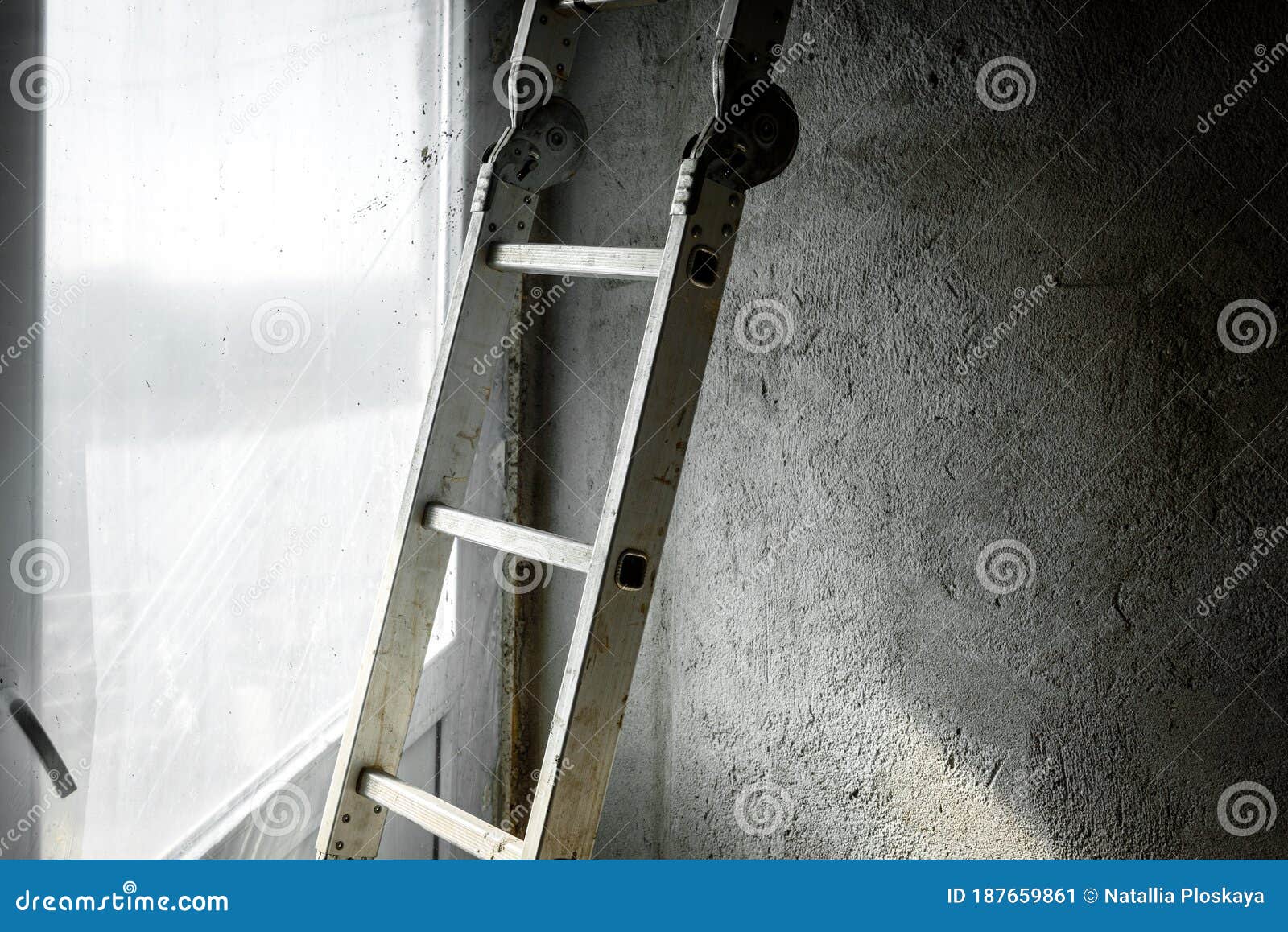 Ladder on Concrete Wall, Construction Site Stock Image - Image of house ...