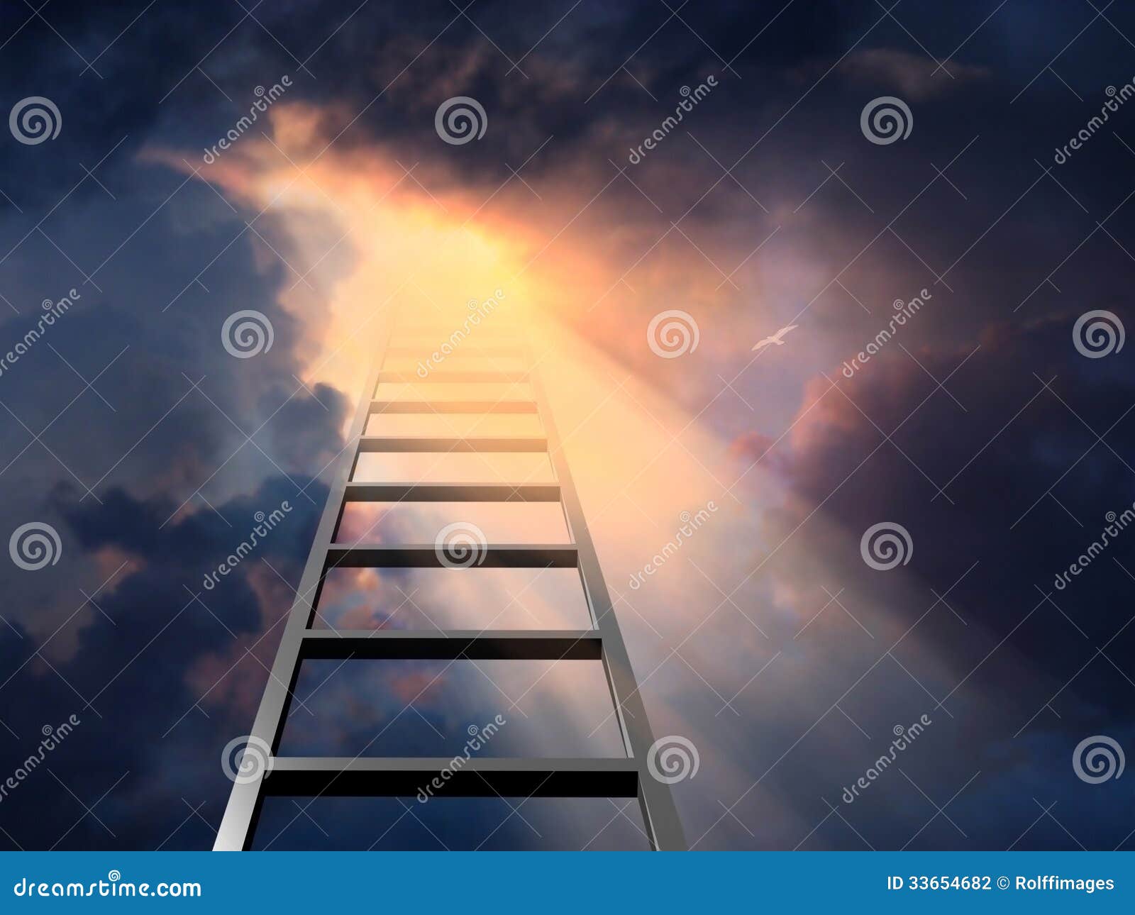 Ladder into dramatic sky stock illustration. Illustration of cloudy ...