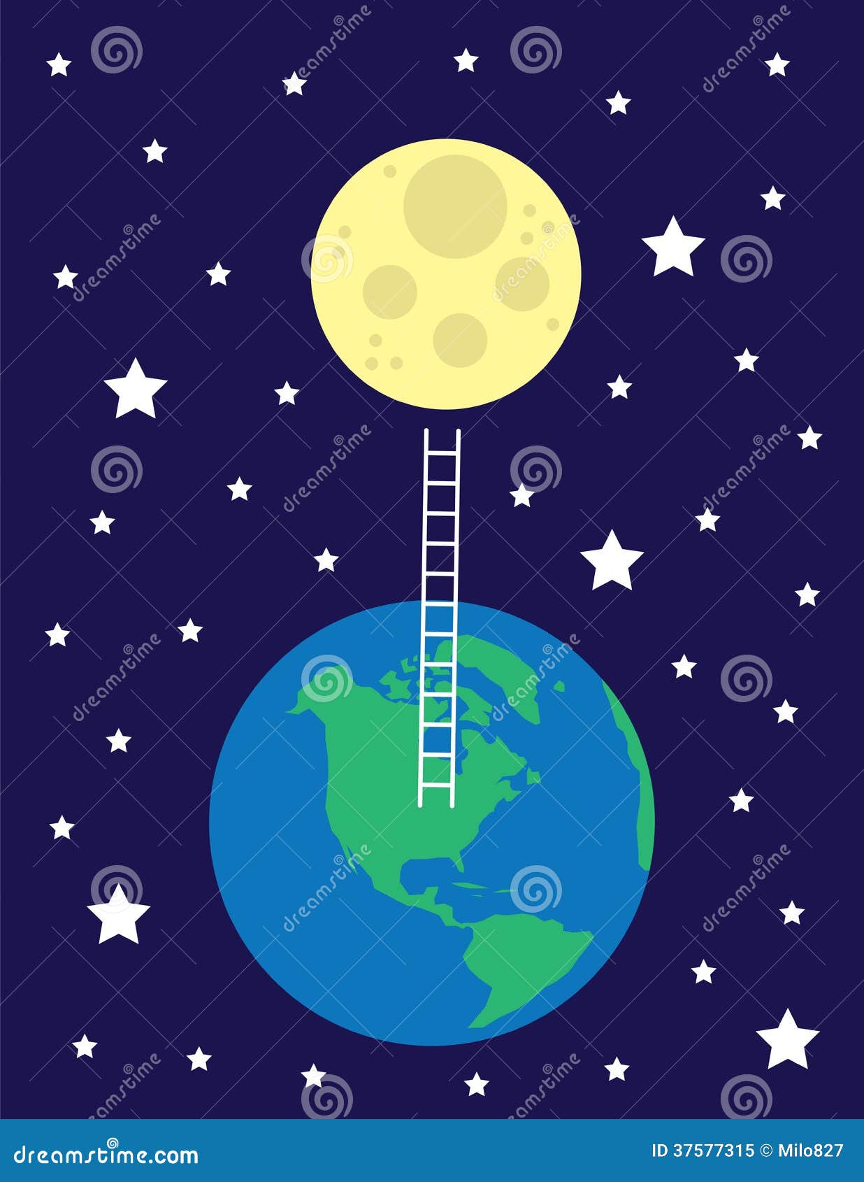 Ladder To Moon. Starry Night Sky With Stairs Step By Step, Achieving ...