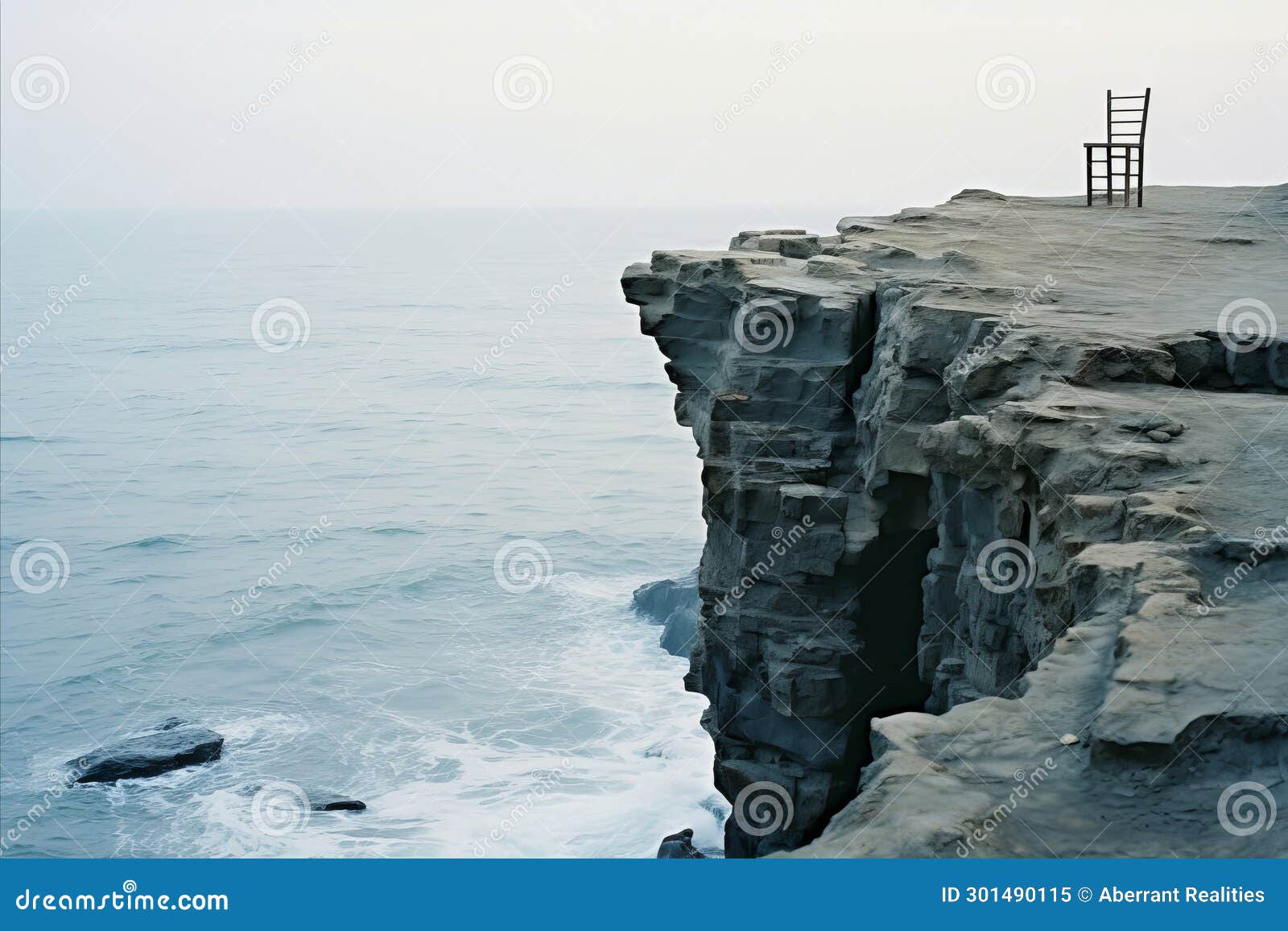 A Ladder on the Edge of a Cliff Overlooking the Ocean Stock ...