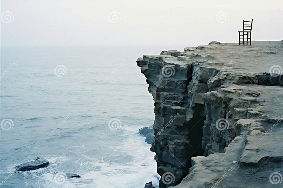 A Ladder on the Edge of a Cliff Overlooking the Ocean Stock ...
