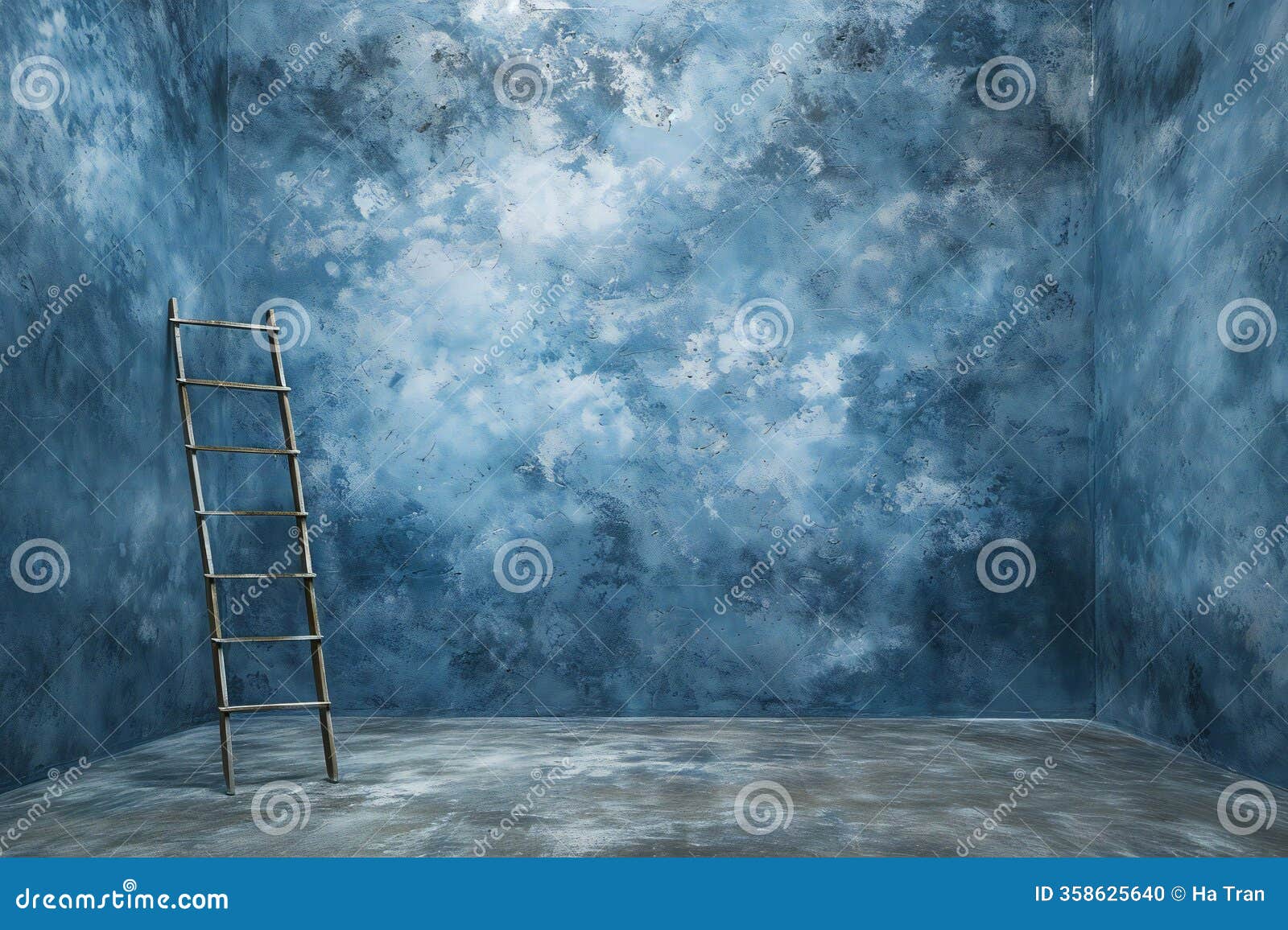 A Ladder in an Empty Room with Blue Wall Stock Illustration ...
