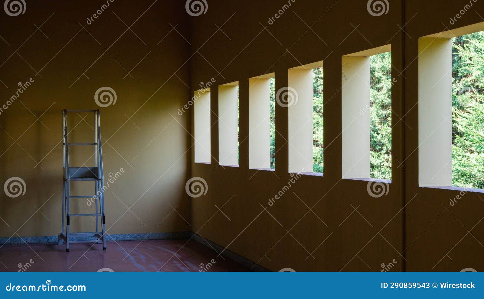 A Ladder in Front of Multiple Windows and a Ladder Behind the Windows ...