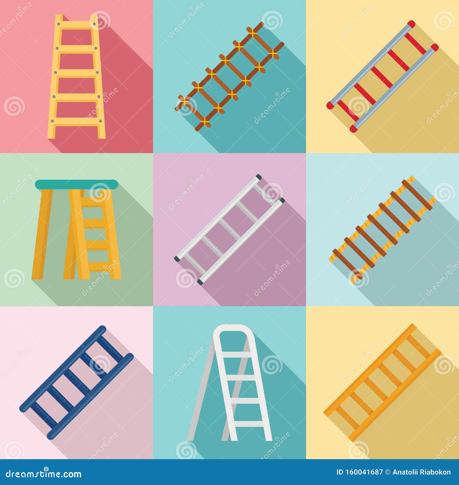 Ladder Icons Set, Flat Style Stock Vector - Illustration of ladder ...