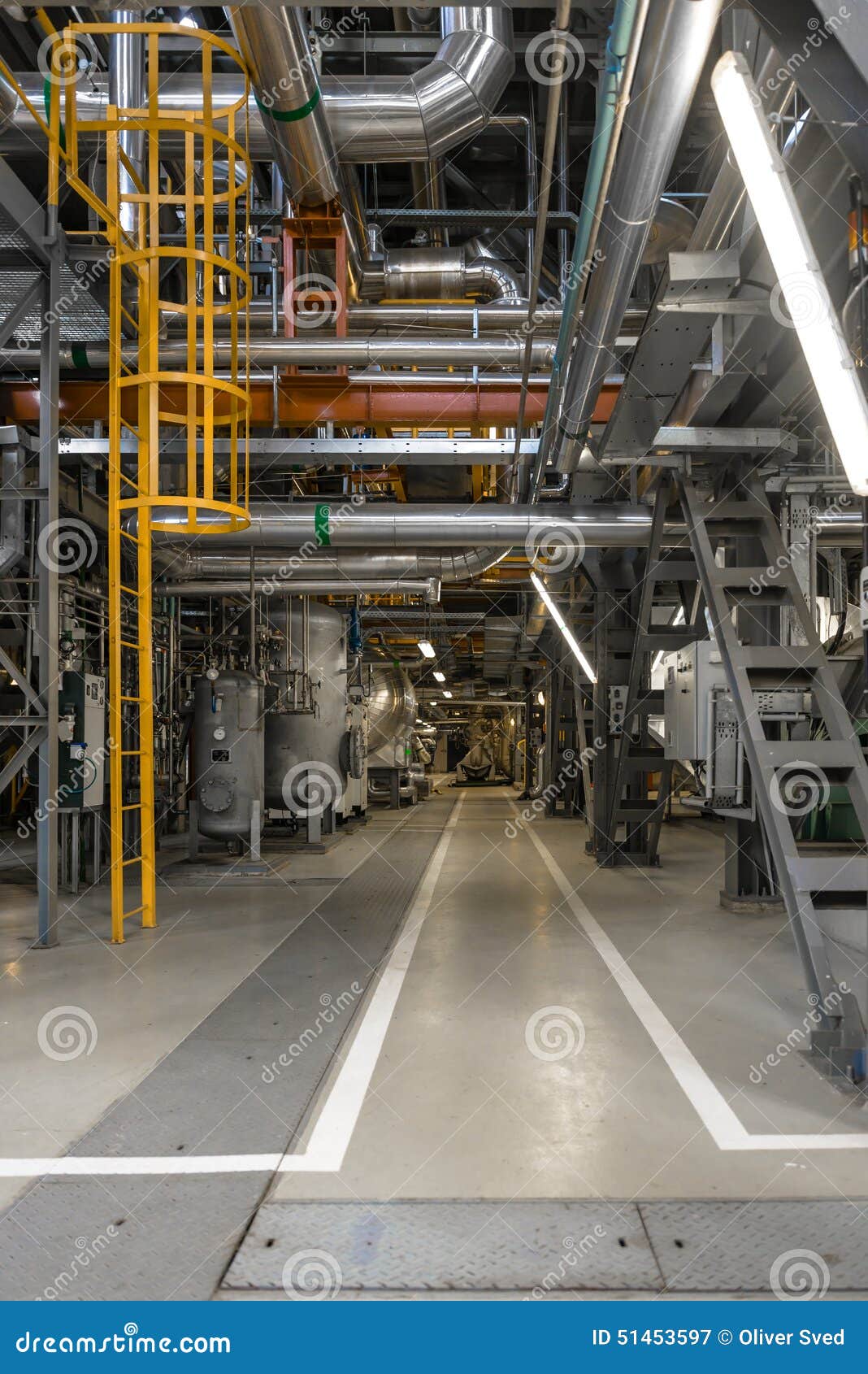 Ladder in Industrial Interior Stock Image - Image of yellow, downstairs ...