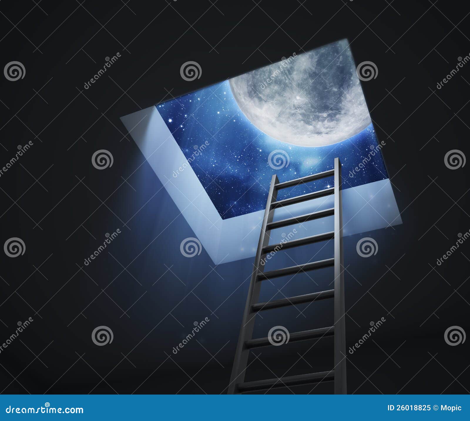 Ladder To Moon. Starry Night Sky With Stairs Step By Step, Achieving ...
