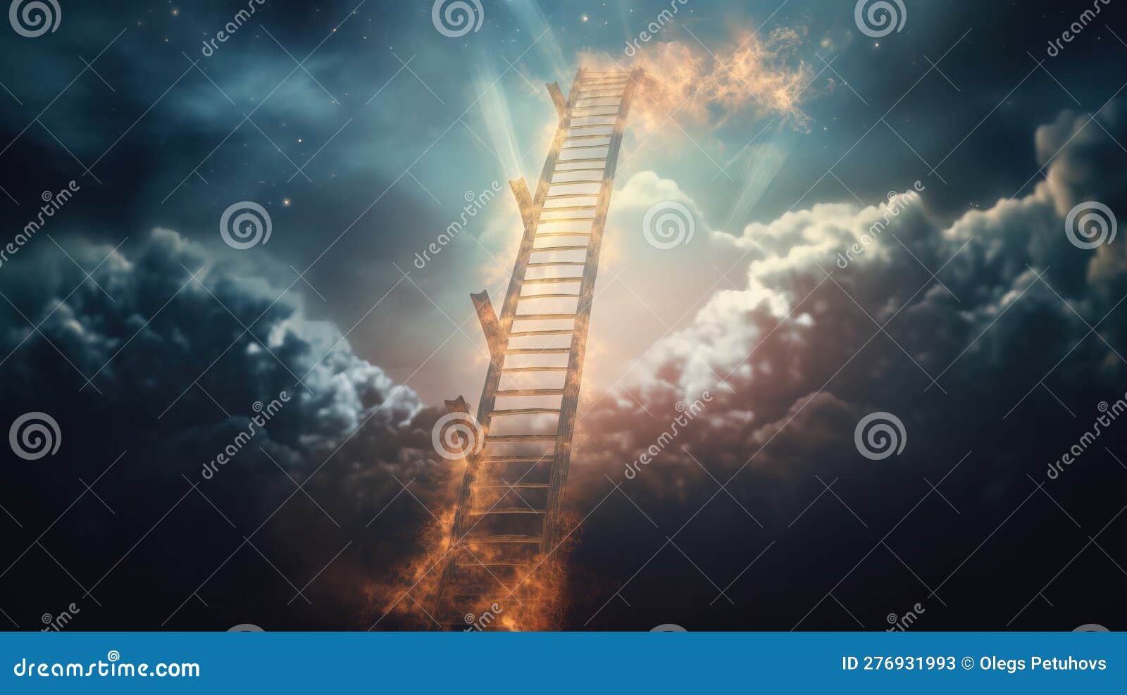 A Ladder Leading Up into the Sky with Bright Lights Coming from it and ...