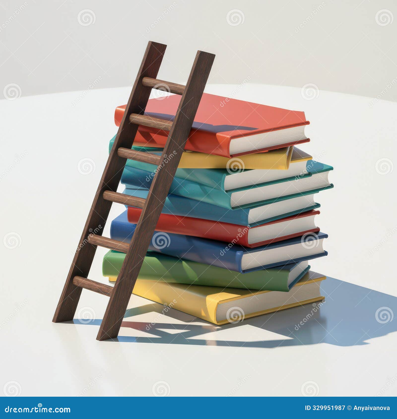 Ladder Leaning Against Stacked Colorful Books Stock Image - Image of ...