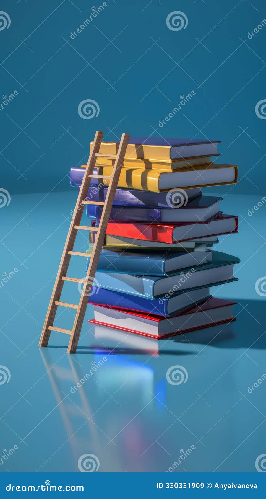 Ladder Leaning on Stack of Books Against Blue Background for ...