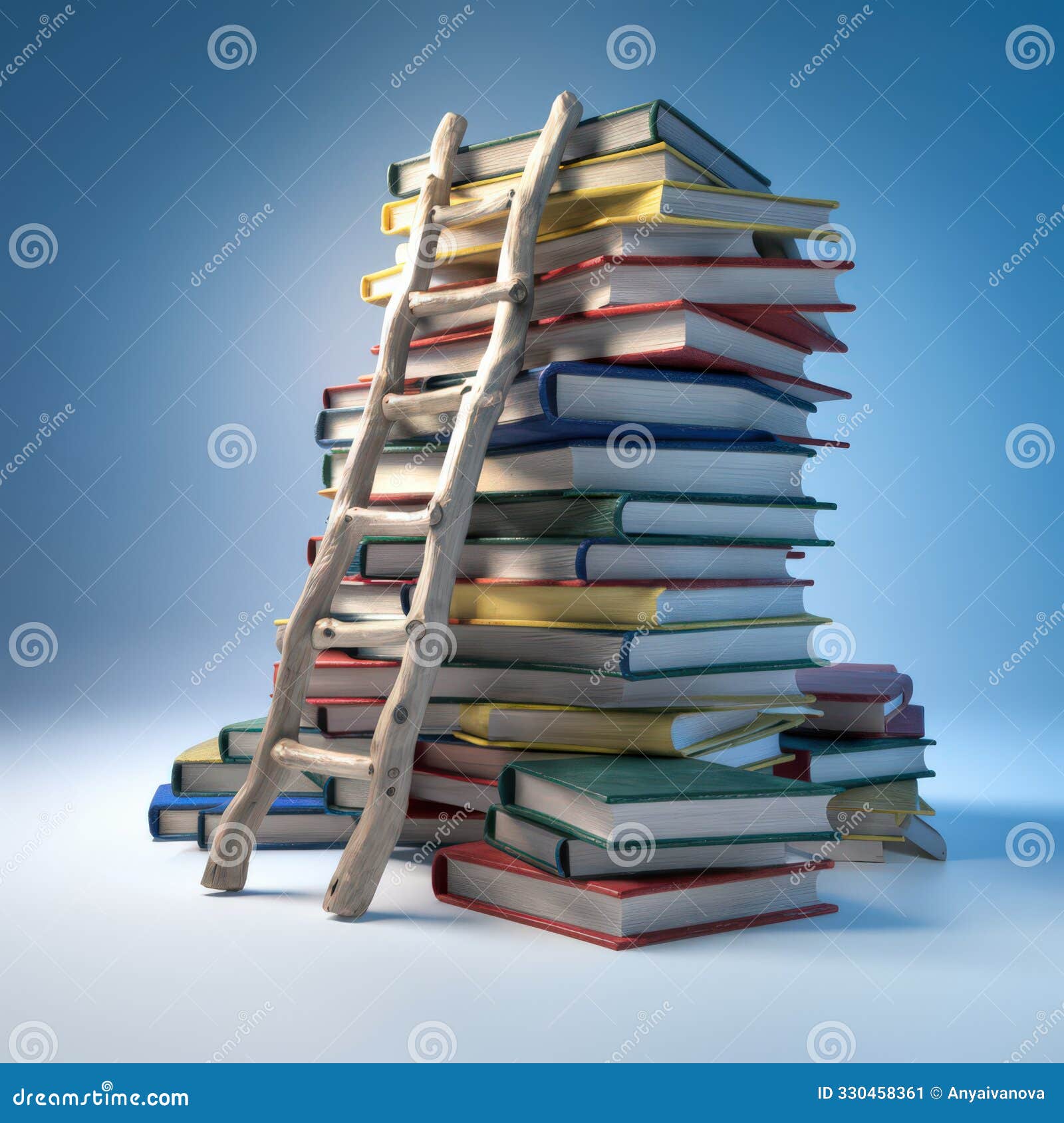 Ladder Leaning on a Stack of Colorful Books Symbolizing Knowledge and ...
