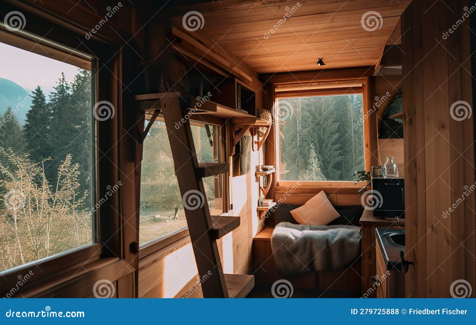 A Ladder Leaning Up Against a Window in a Cabin. AI Generative Image ...