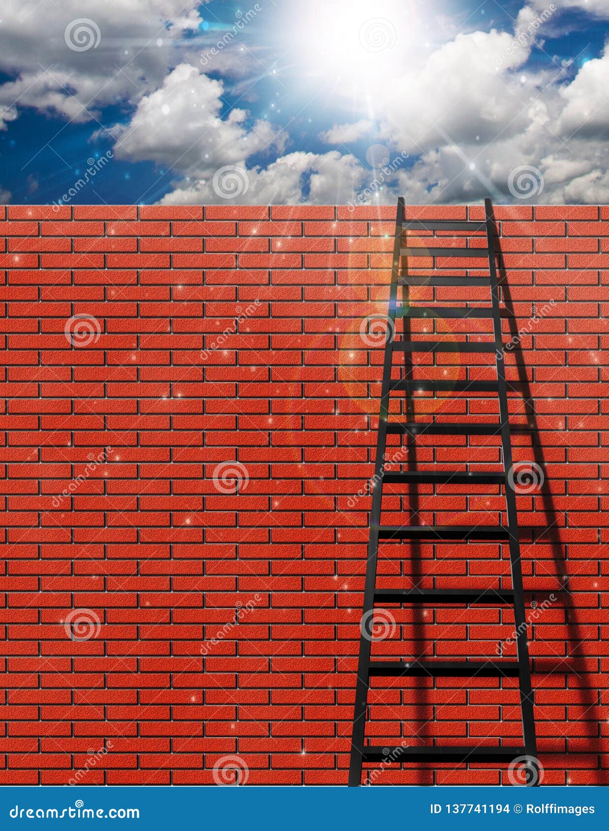 Red Ladder Leans Against A Brick Wall Stock Photography | CartoonDealer ...