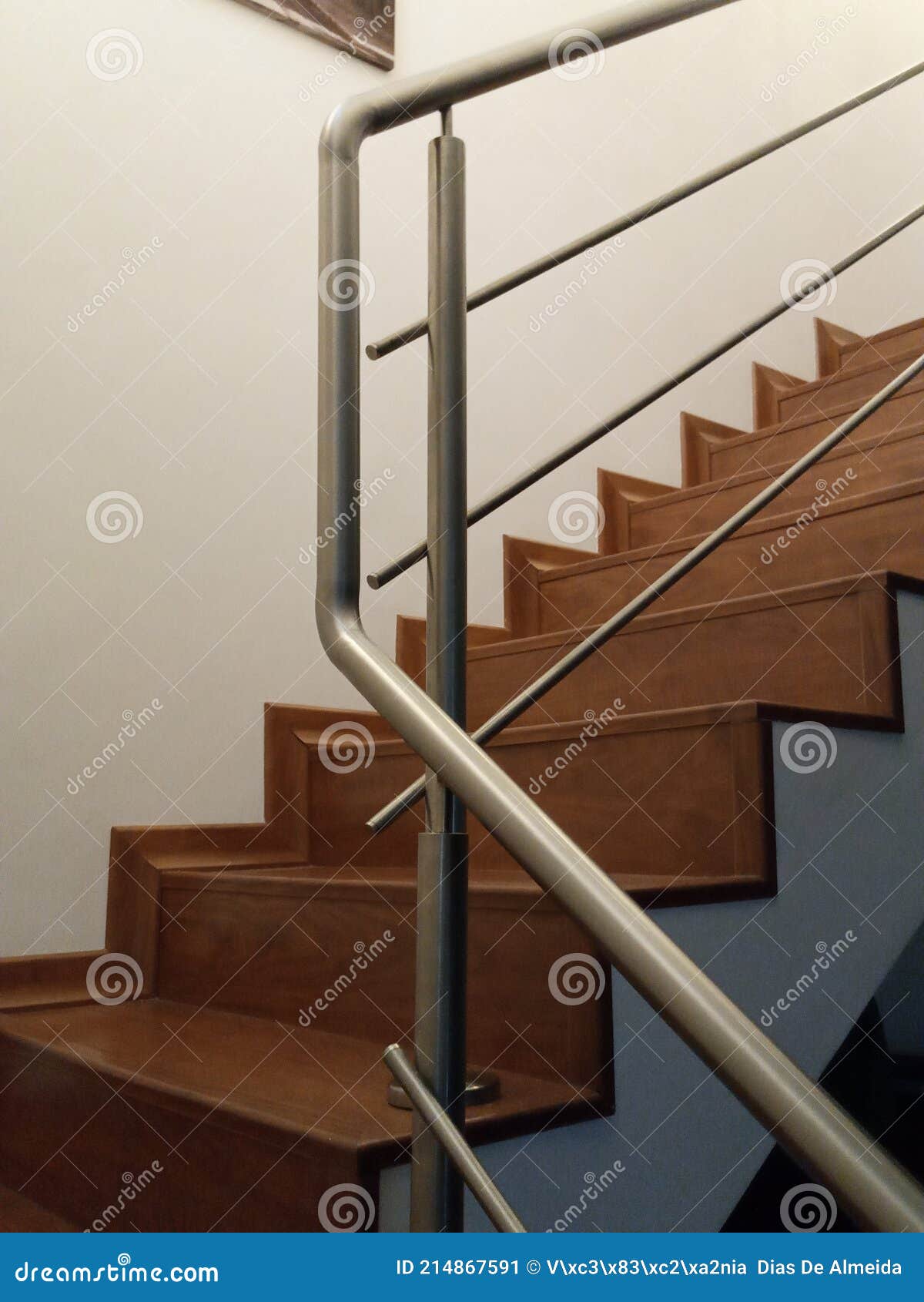 Ladder Lined with Wood and Aluminum Handrail Stock Image - Image of ...