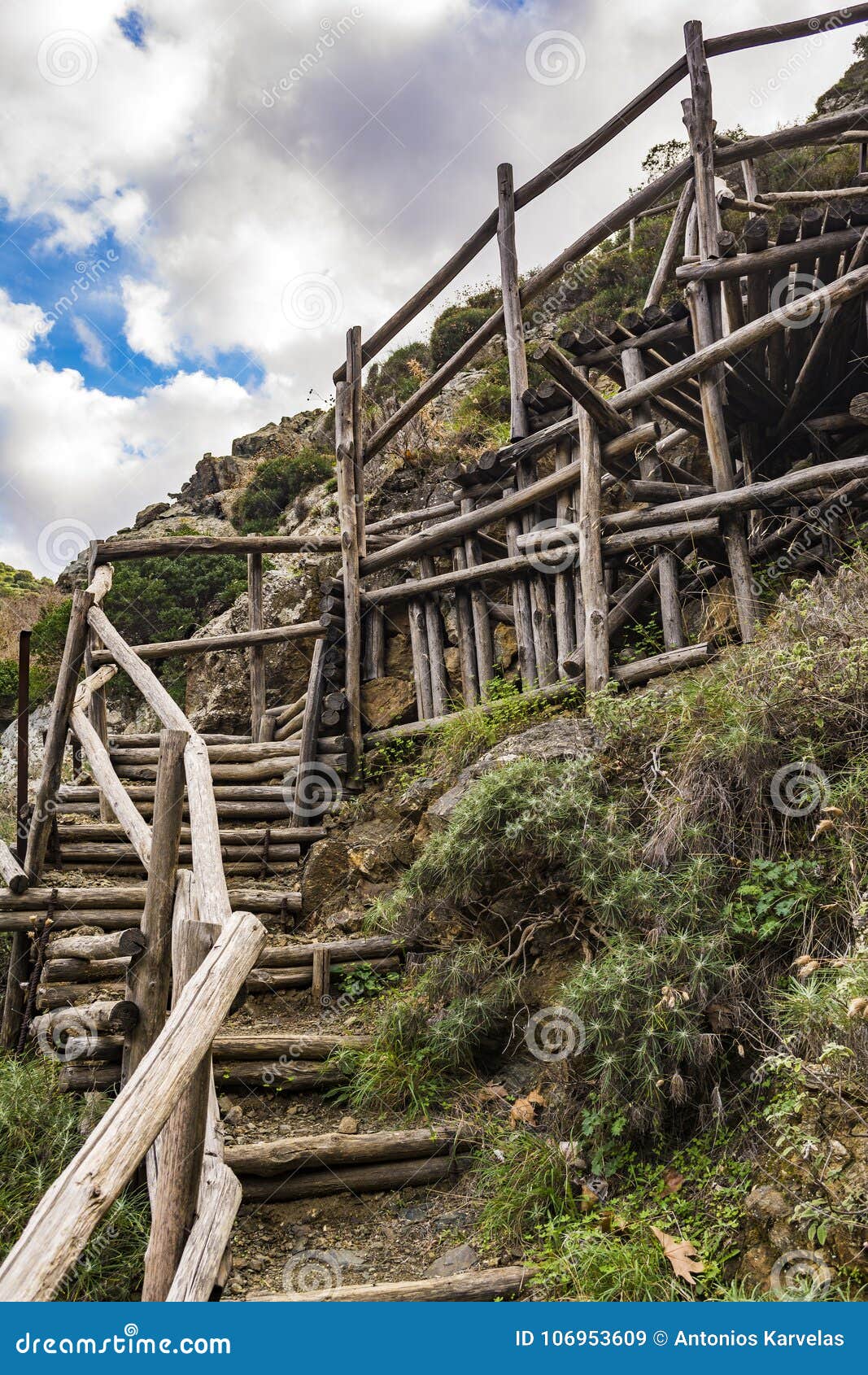 Ladder Made of Logs in the Gorge of Richtis at Winter, Crete, Greece ...