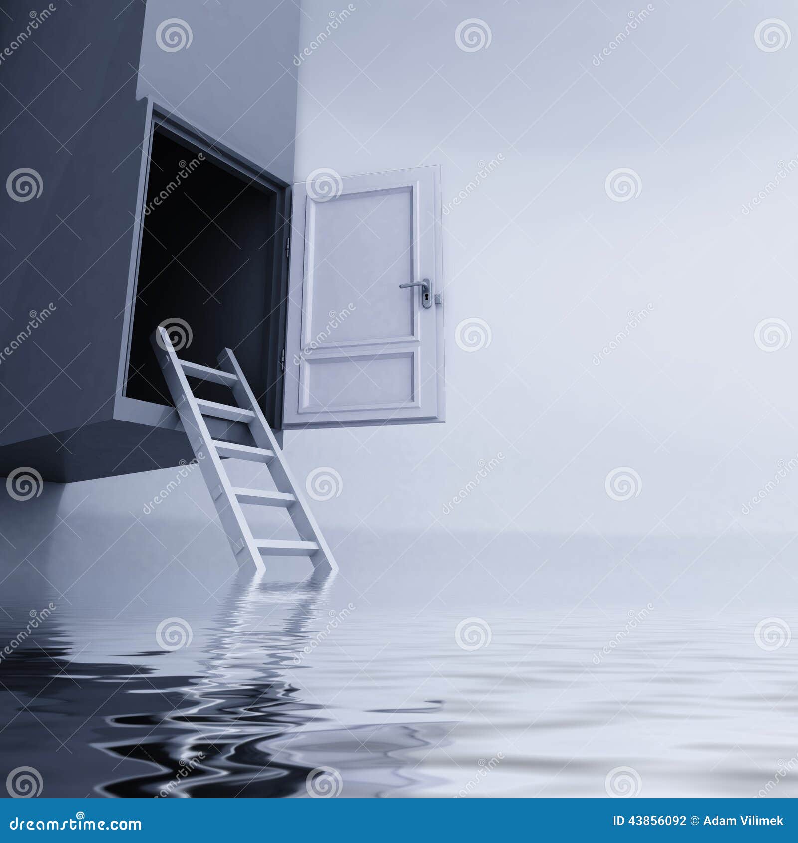 Ladder with Open Door Escape from Water Concept Stock Illustration ...