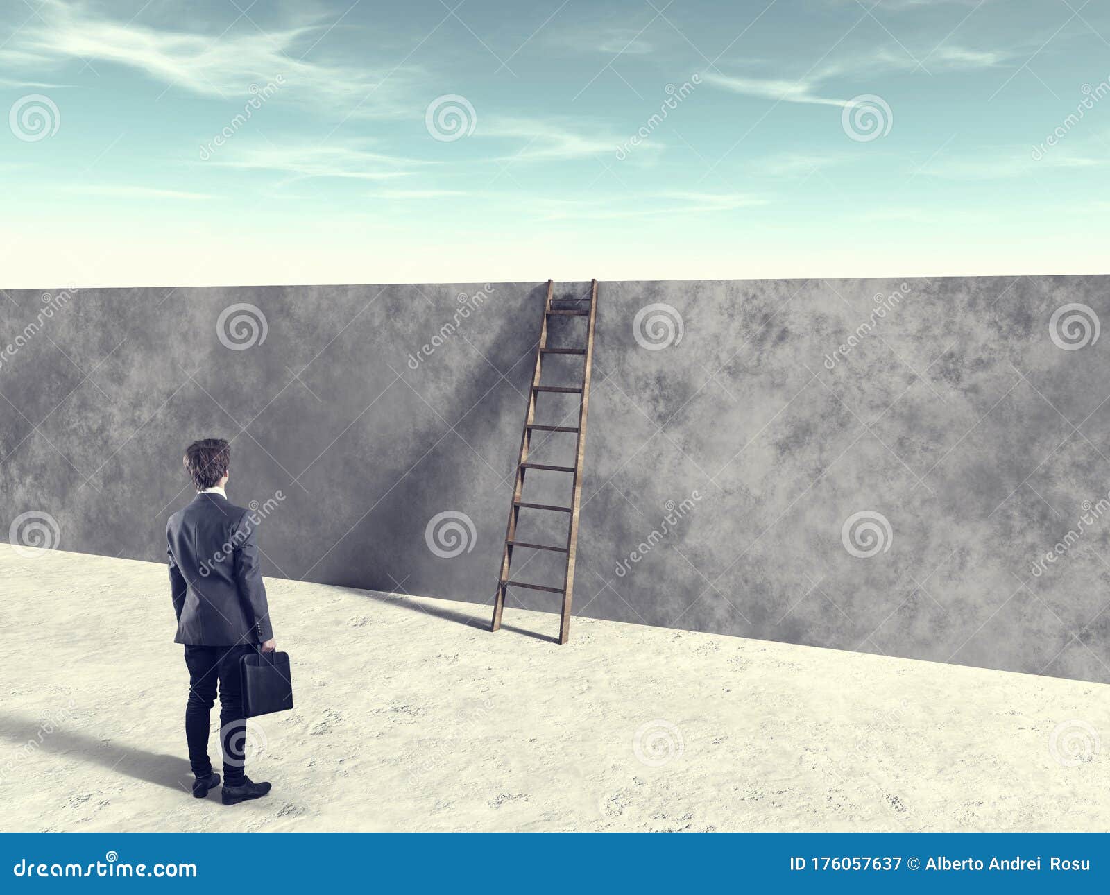 Ladder over a wall stock image. Image of growth, brainstorming - 176057637