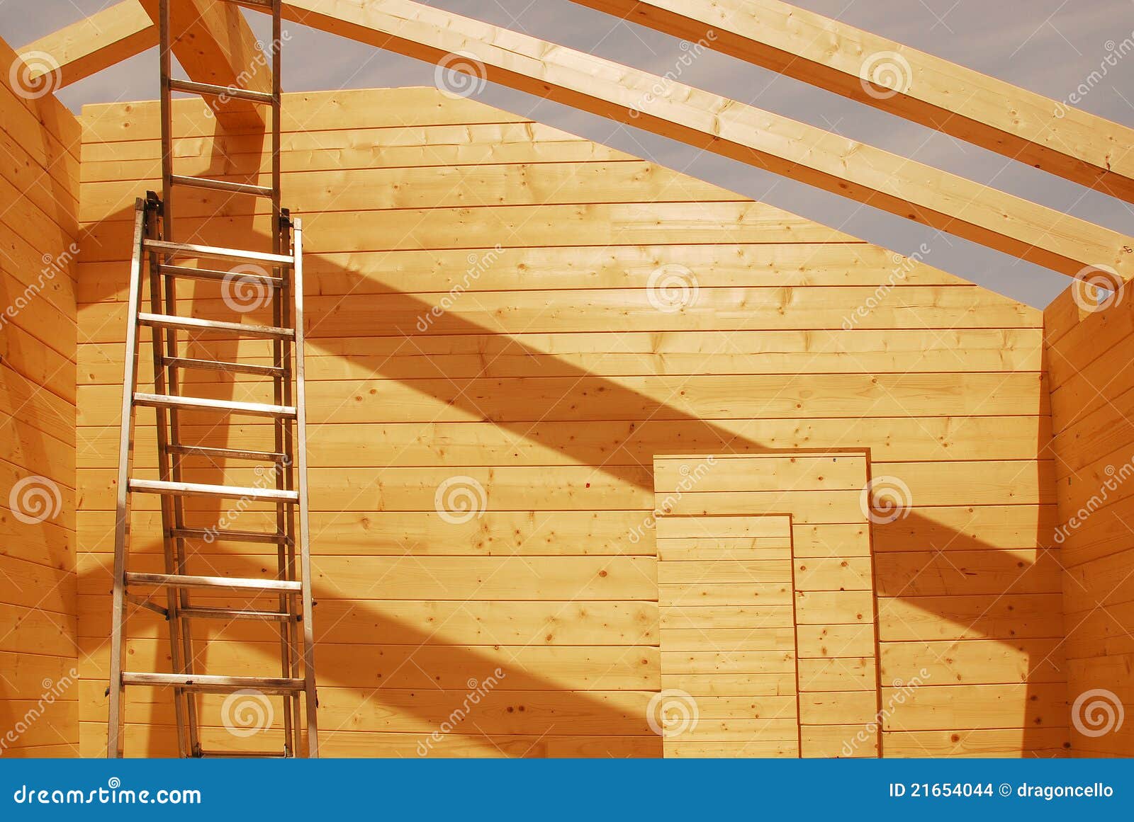 Ladder in Partially Constructed Wooden House Stock Photo - Image of ...