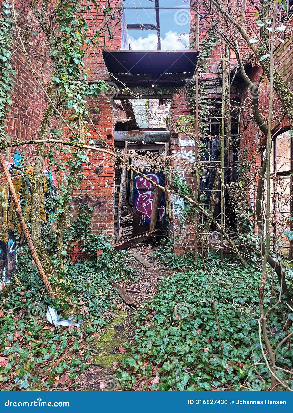 Ladder, Platform and Passage in a Collapsed Building Stock Photo ...