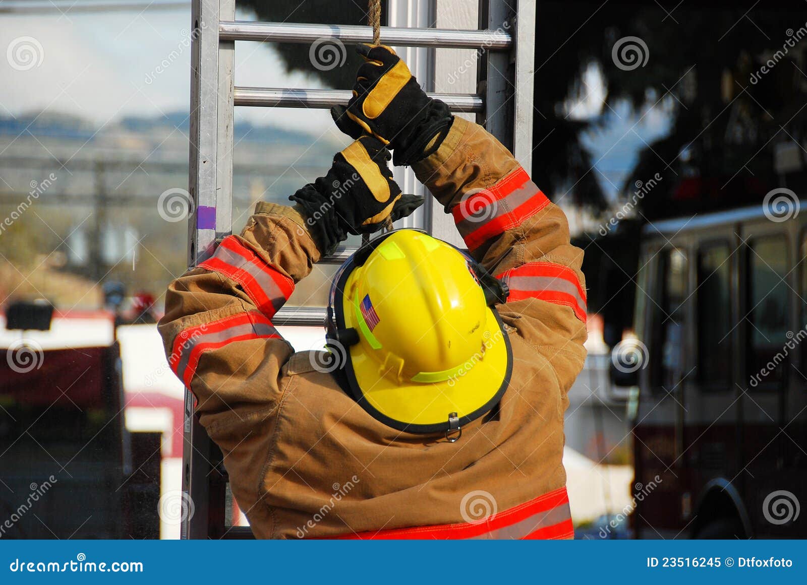 Ladder Raise stock image. Image of turnouts, firefighter - 23516245
