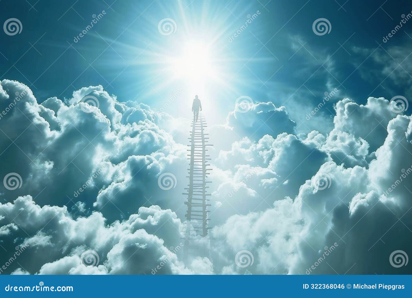 A Ladder Reaching through the Clouds at the Gate of Heaven Stock ...