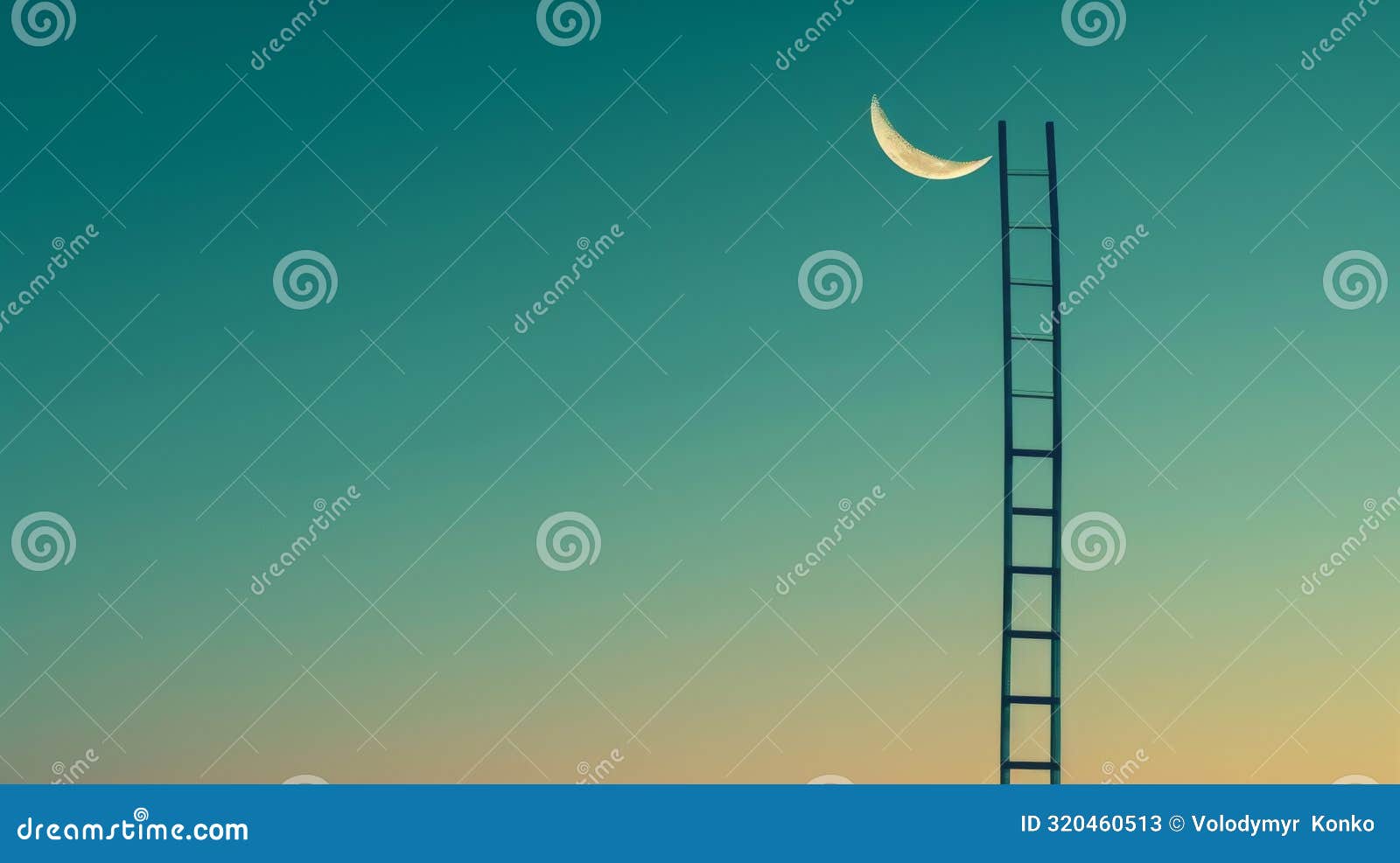 Ladder Reaching Towards Crescent Moon at Twilight, Surreal Concept ...